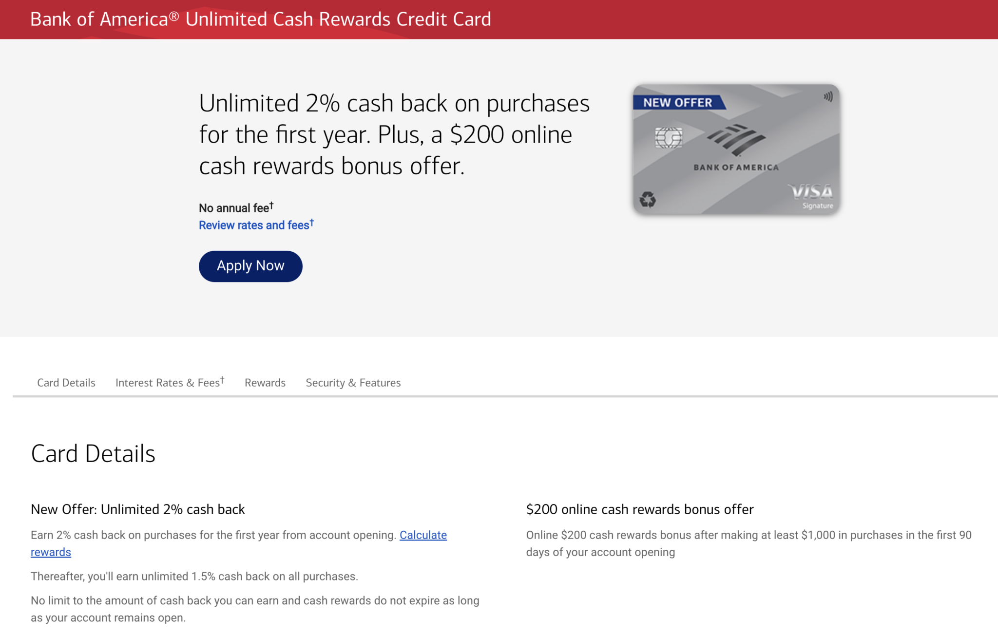 Bank of America Unlimited Cash Rewards Card: $200 Signup Bonus + 2%/3.12% Cashback During First ...
